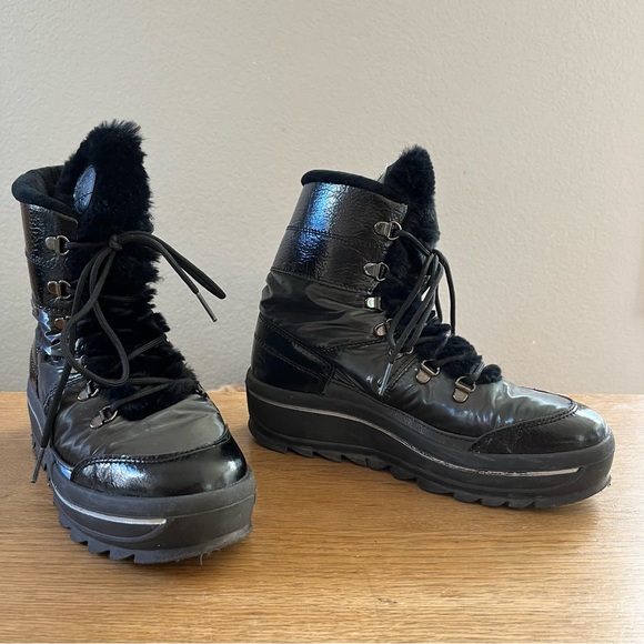 Pajar | Shoes | Pajar Taian Boots Black Vegan Paten Leather Faux Fur ...